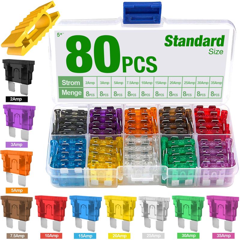 5 Plus Standard Fuses 80 Pcs Assorted Auto Car Standard Blade Fuses ...