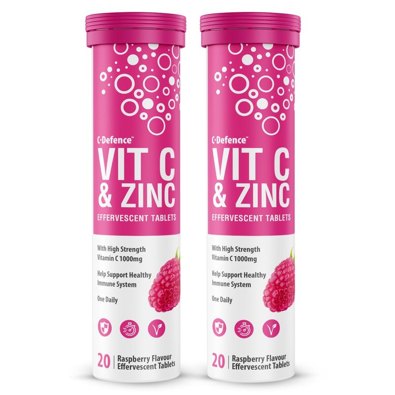 Vitamin C 1000mg & Zinc 15mg Raspberry Flavour Effervescent Tablets ...