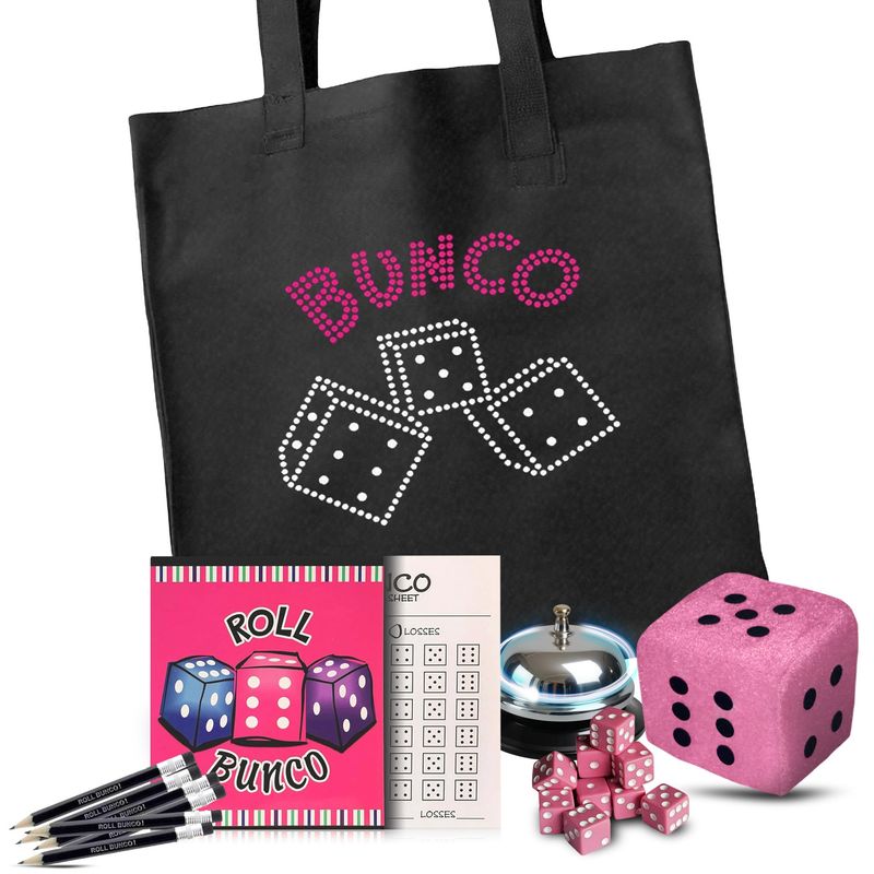 Bunco Game Kit with Crystal Tote Bag - Includes 9 Pink Dice, Bunco ...