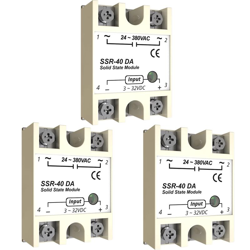 MAKERELE 3PCS SSR-40DA Solid State Relay Dc Input Ac Output ，3-32V/DC to 24-380V/AC Single Phase ...