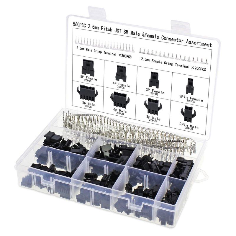 GTIWUNG 560pcs 2.5mm Pitch 2 3 4 5 Pin JST SM Connector Male / Female Plug Housing Connector ...