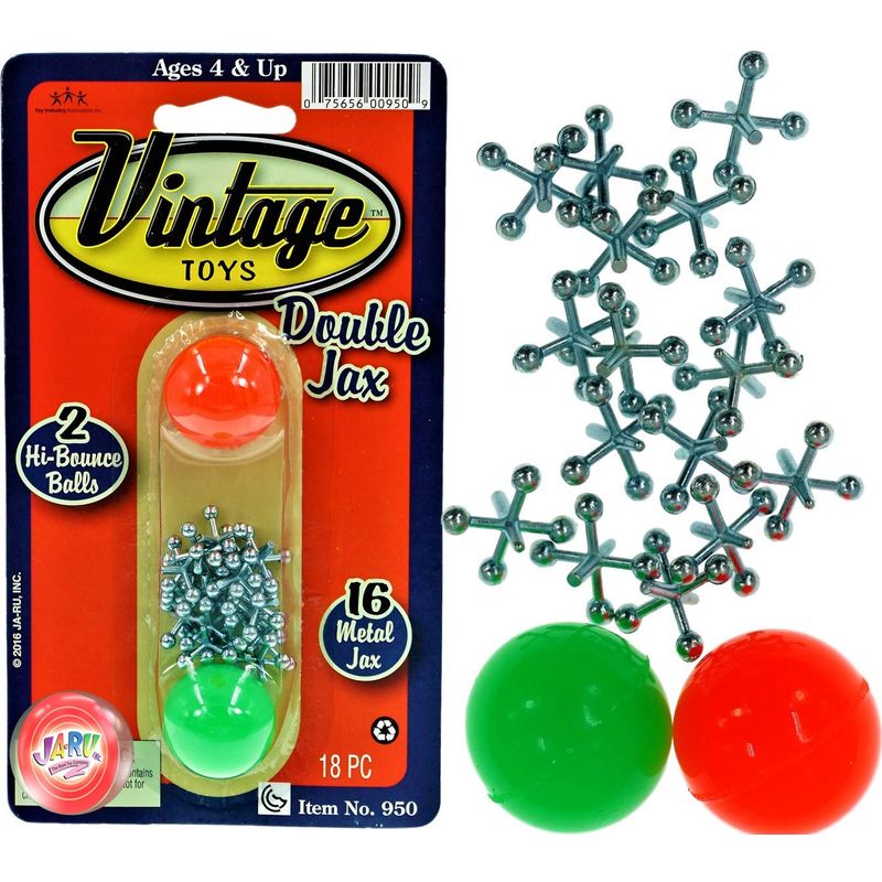 JaRu Vintage Toys Double Jax Retro 2 Hi-Bounce Balls & 16 Metal Jacks ...