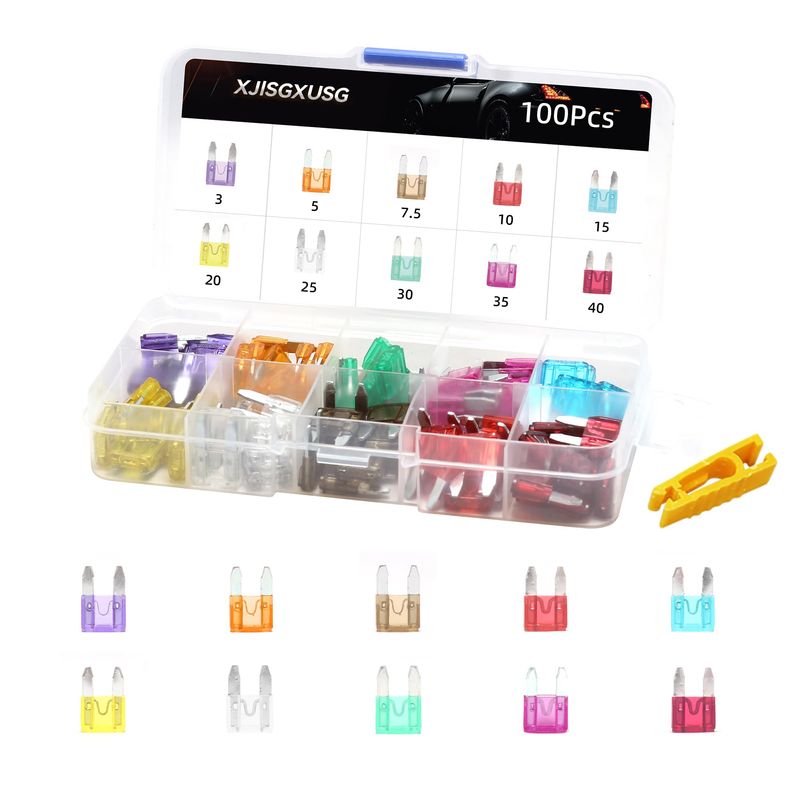 XJlSGXUSG 100Pcs Mini Fuse Kit - Car Fuses Assortment Kit(3Amp 5A 7.5A ...