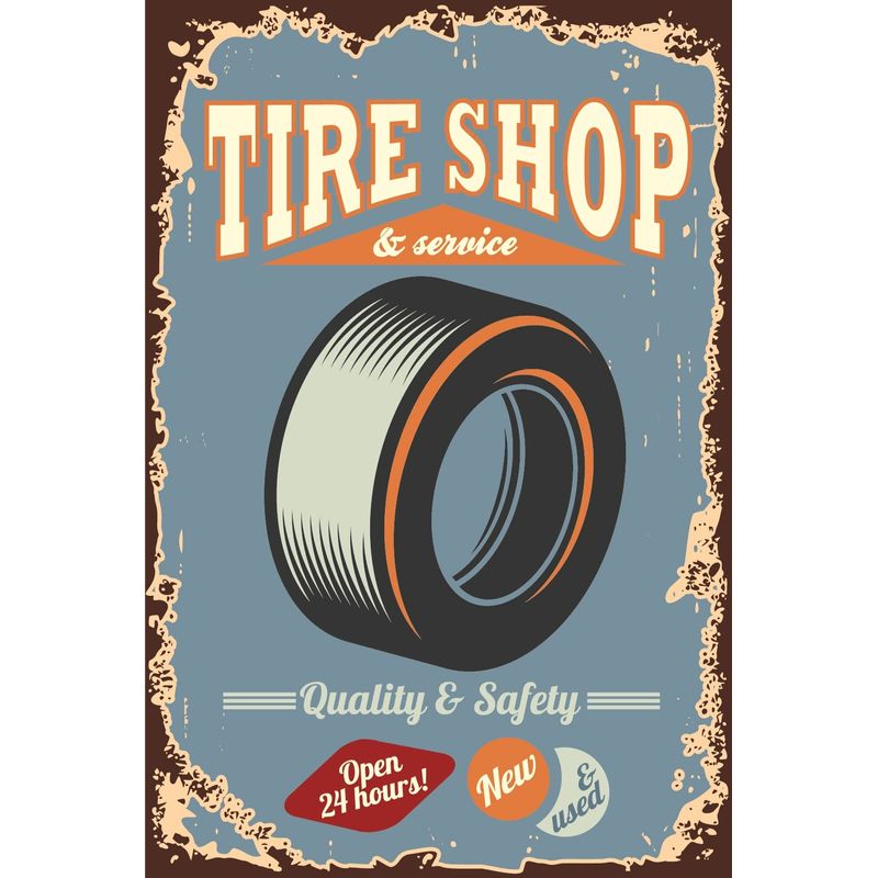 Tin Sign 20 x 30 Vintage Sign Tyre Shop Tyre Workshop Car Garage ...