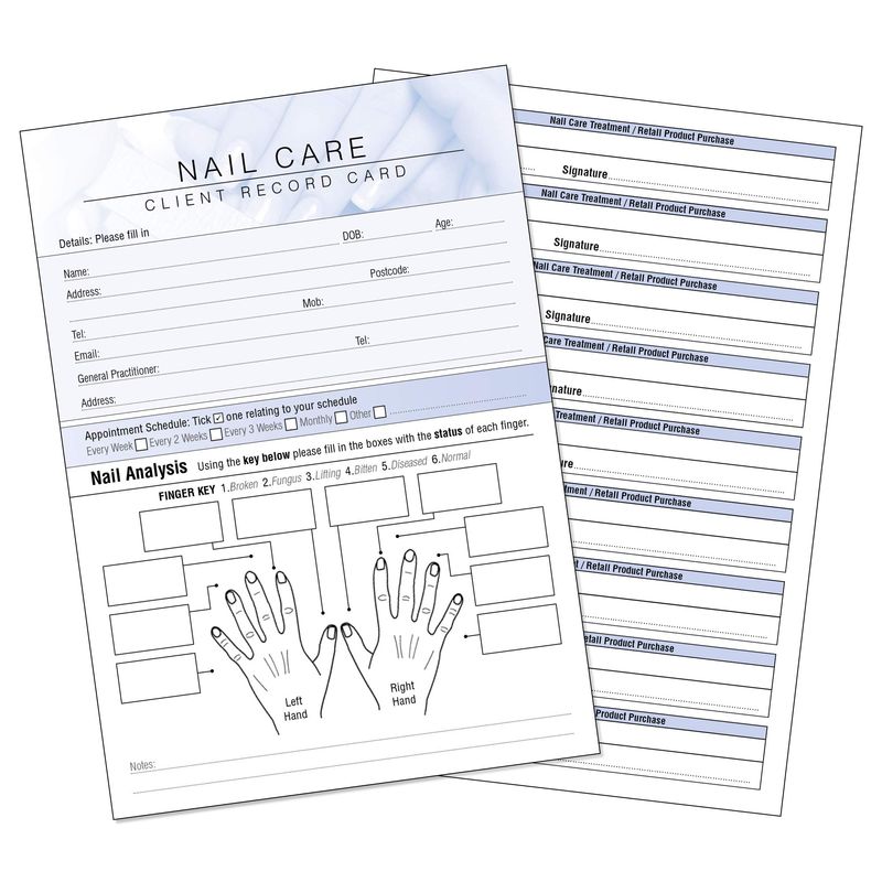 Nail Care Client Record Card - Treatment Consultation Form for Mobile ...