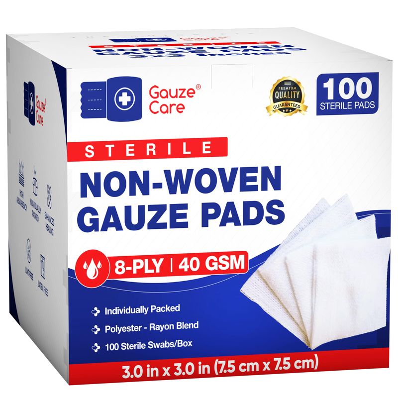Non-Woven Sterile Gauze Pads 3x3 Pack of 100| 8-ply Gauze Sponges ...