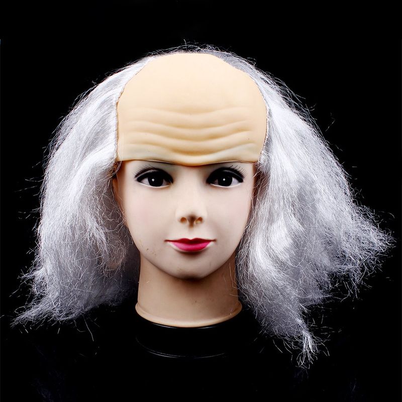 Bald Head Wig Halloween White Bald Wig Funny Old Man Bald Wig Novelty ...