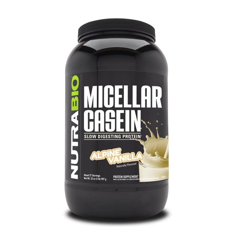 NutraBio Micellar Casein - Protein Powder, 2 lbs Alpine Vanilla - Slow Digesting - Muscle Growth ...