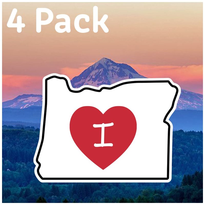 4 Pack | I Love Oregon State Shaped Decal Sticker with Red Heart ...