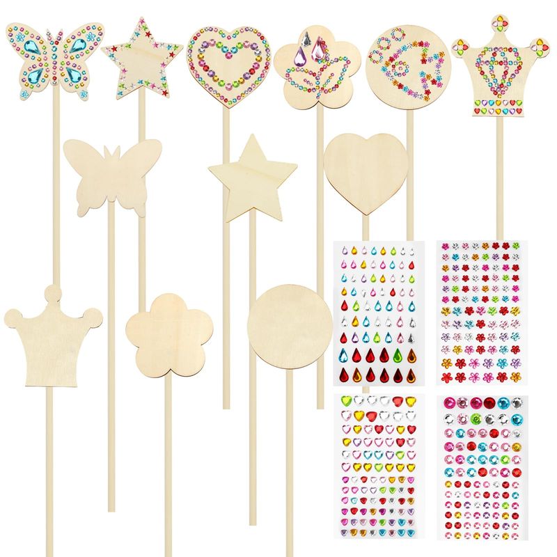 SAYAYA 48 Pack Fairy Wands Kit 6 Styles Unfinished Wooden Princess Wand ...