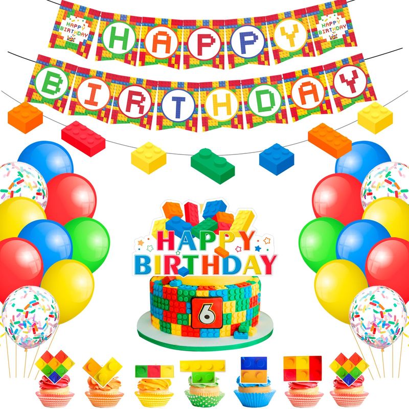 Building Blocks Themed Birthday Party Decorations,53 Pcs Building ...