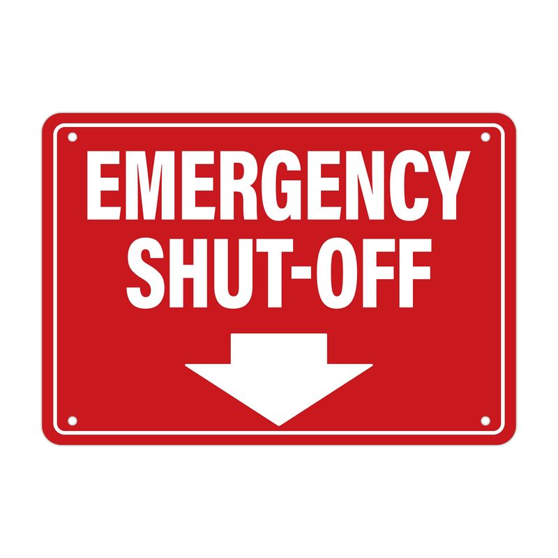 Emergency Shut-Off Sign Sticker with Down Arrow, Waterproof Durable ...