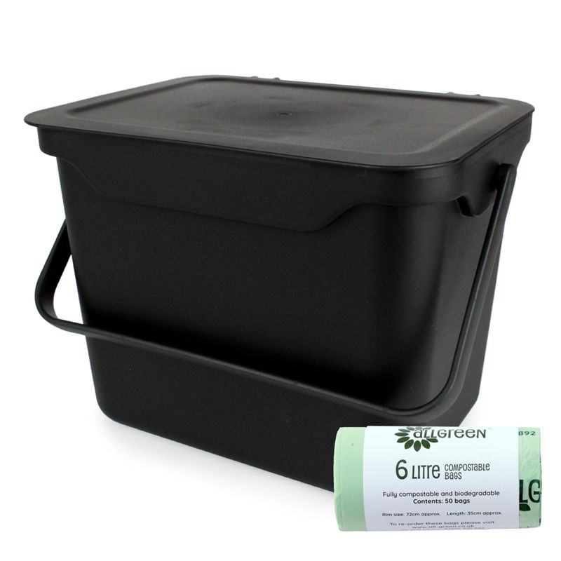 Easy Eco 5L Black Kitchen Compost Caddy/Food Waste Bin & 50 x 6 Litre ...