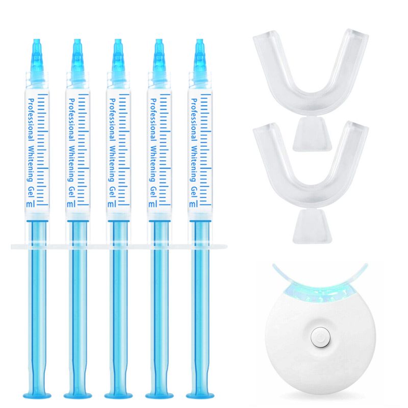 Teeth Whitening Kit Tooth Whitener 5 Bleaching Gels+2 Trays+ White LED ...