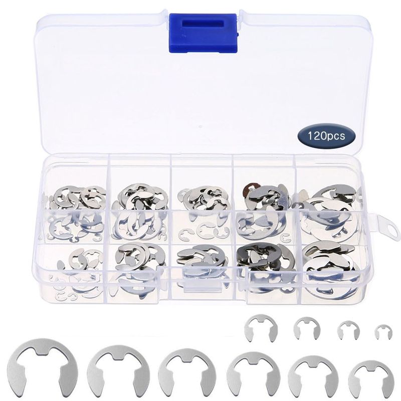 TBDBNR E-Type Snap Ring, E-Type Retaining Ring, 120-Piece Set E-Clip ...