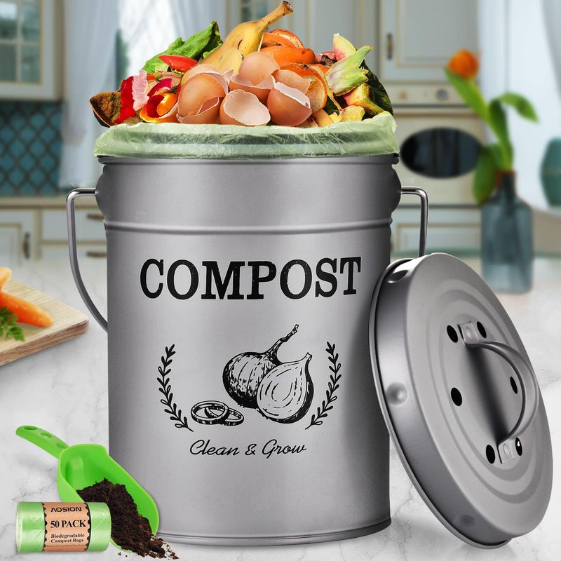 AOSION Countertop Compost Bin Kitchen,Odor Resistant Indoor Compost Bin ...
