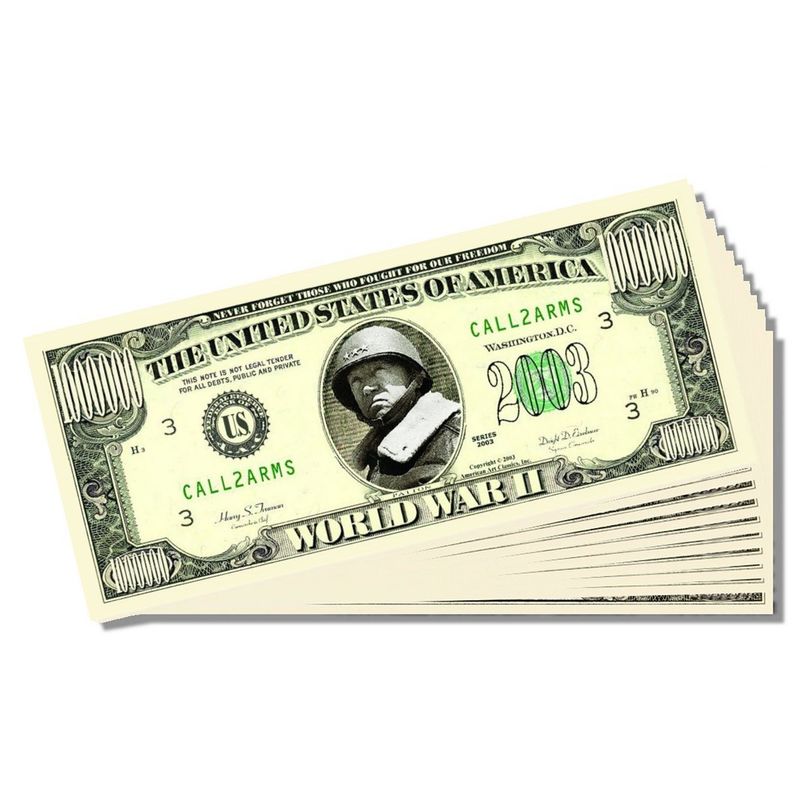 World War 2 Novelty Million Dollar Bill - Set of 10 With 1 Bonus ...