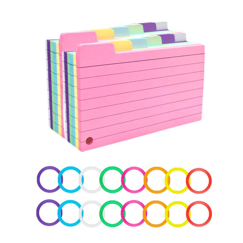 Tabbed Flash Cards 300Pcs Colourful Index Cards Revision Cards with 8 ...