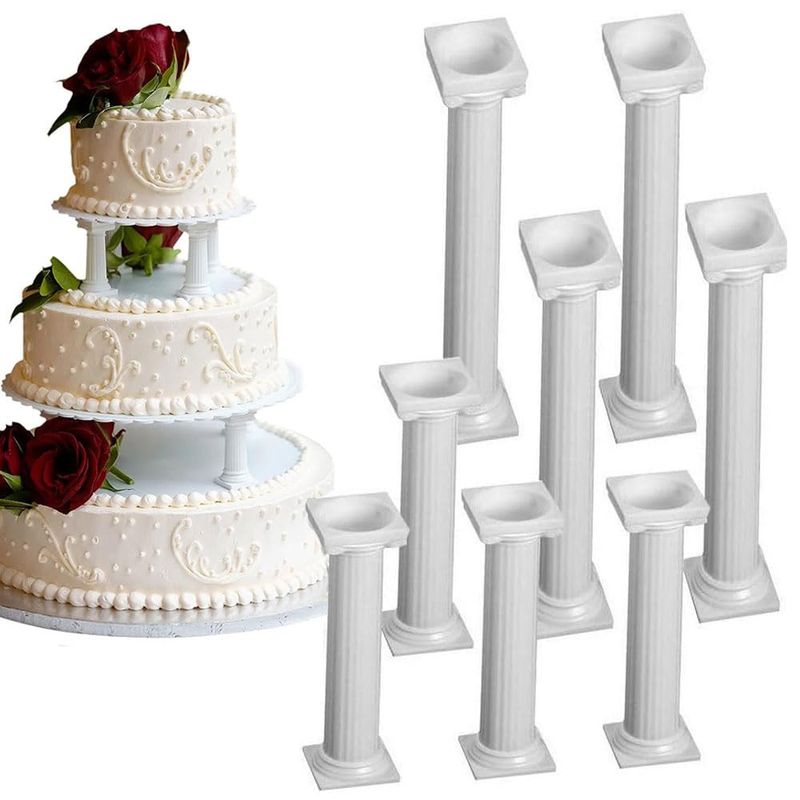 Voarge Set of 8 White Small and Large Plastic Cake Pillars Roman Column ...