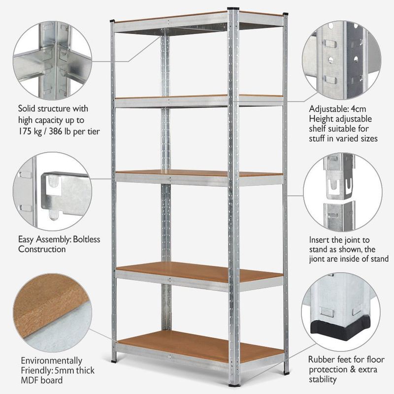 Heavy Duty 5 Tier Shelving Unit Garage Racking Utility Home Storage ...