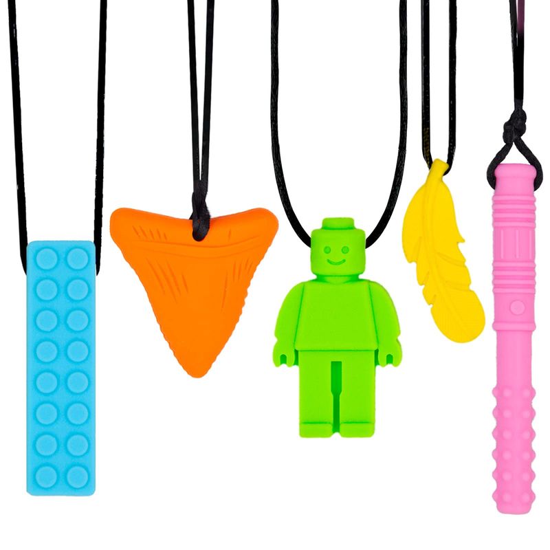 Sensory Chew Necklace 5 PCS Silicone Chewy Necklaces Teething Necklace ...