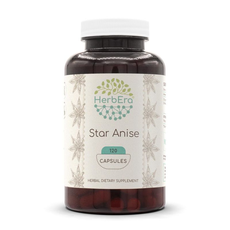 HerbEra Star Anise 120 Capsules, 500 mg, Star Anise (Illicium verum ...