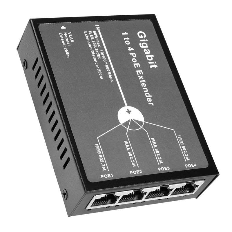 REVODATA Gigabit 4 Port 60W PoE Extender, 10/100/1000Mbps 1 in 4 out ...