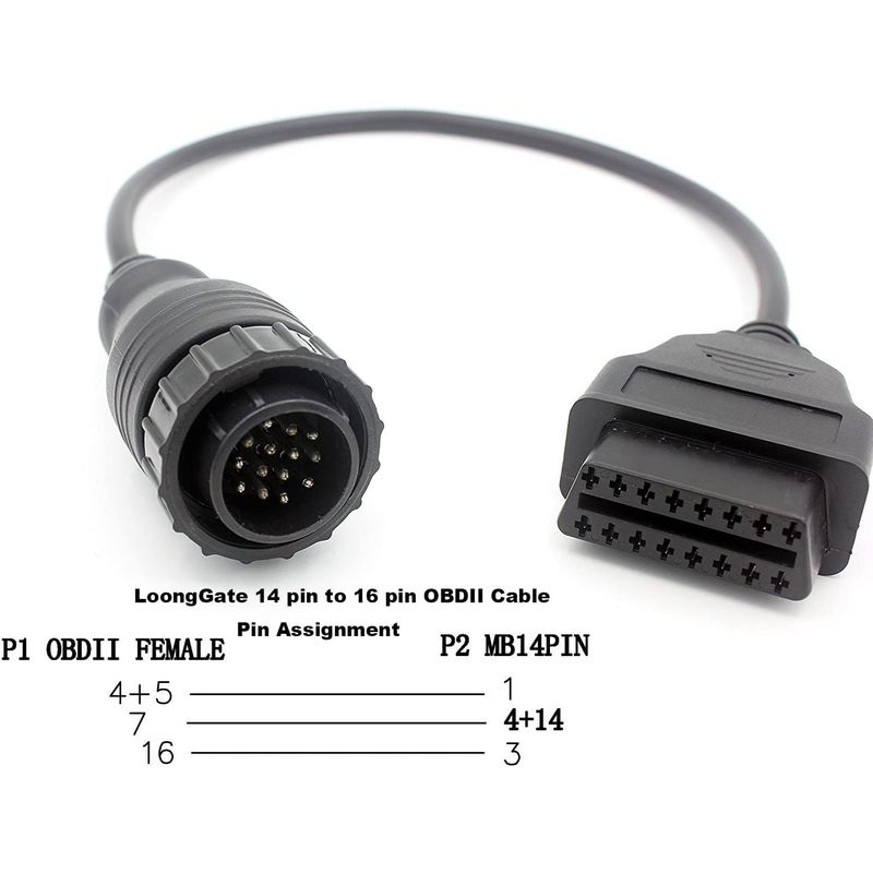 Multibao 14Pin OBD male to OBDII 16 Pin Female Adapter Connector Cable ...
