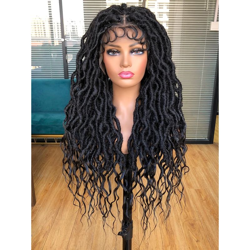 RunM Faux Locs Wigs for Black Women Curly Goddess Faux Locs Crochet ...
