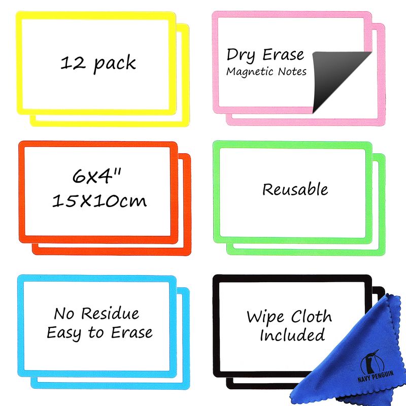 Dry Erase Magnets Set - 12 Pack - 6x4 Whiteboard Magnetic Labels ...