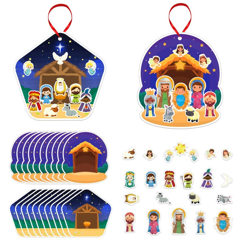 FLYAB Make a Nativity Scene Stickers Ornament Craft Kit Christian DIY ...
