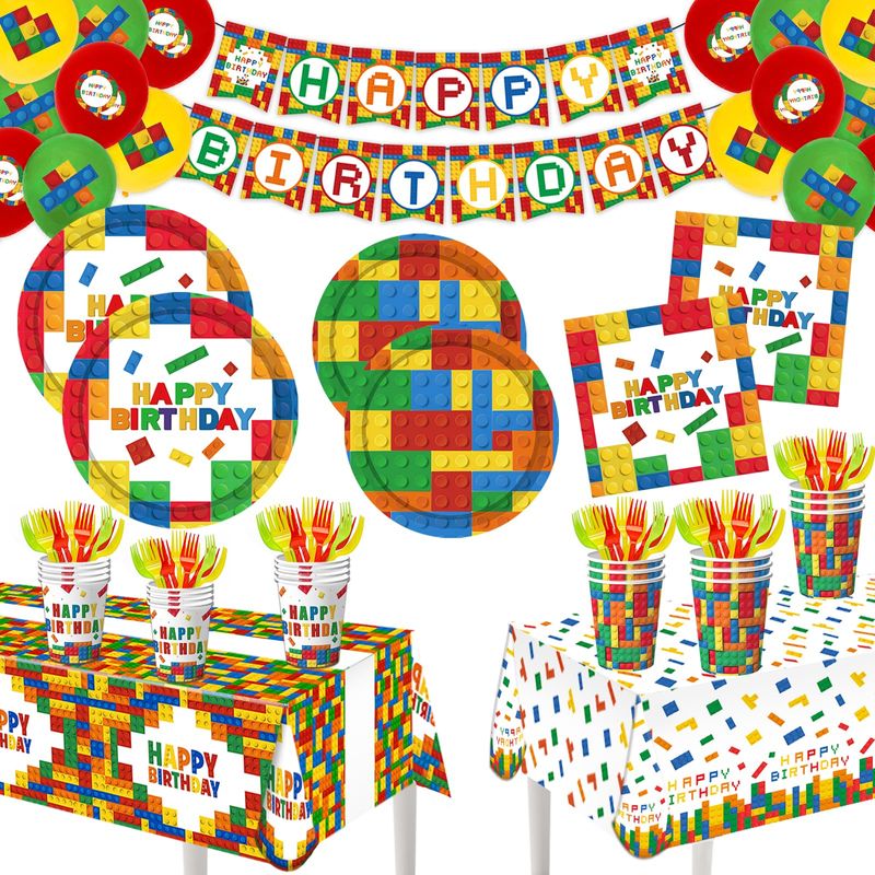 Building Block Party Plates Building Block Birthday Party Supplies ...