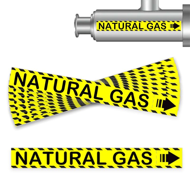 Natural Gas Pipe Labels with Arrows 8 x 1 inch Gas Marking Safety ...