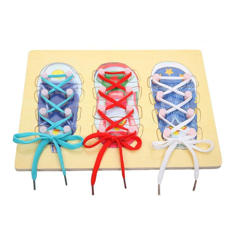 Toyvian Wooden Lacing Shoe Learn to Tie Shoelaces Tying Teaching Kit ...