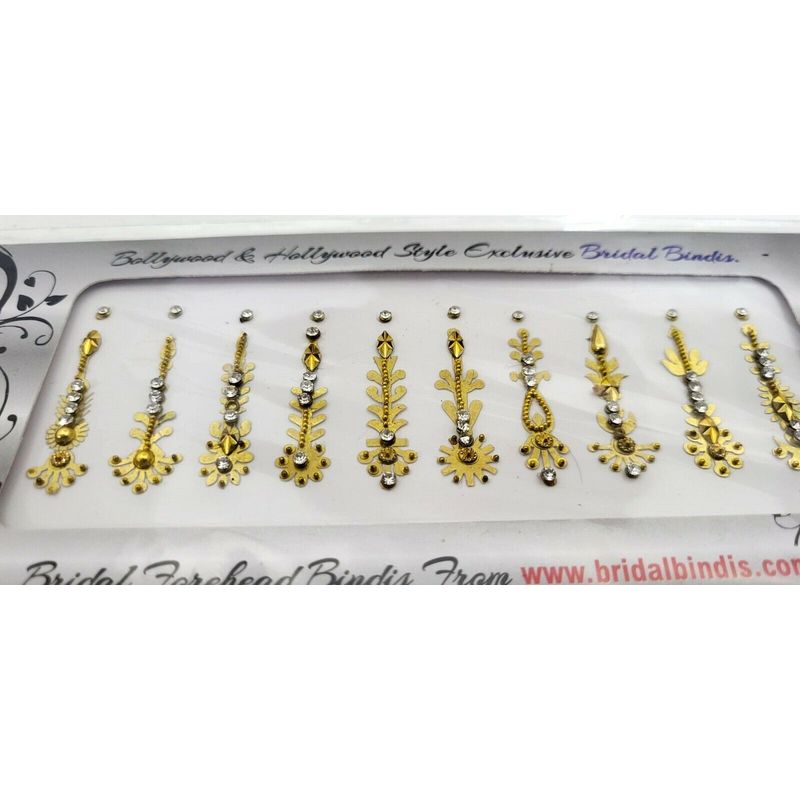 10 Indian Long 3cm Wedding Gold Bindi Stick On Eye Forehead Jewel Third ...