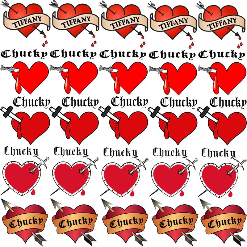 LAROI 25 PCS Bride Of Chucky Tattoo Heart For Women Girls Kids, Tiffany ...