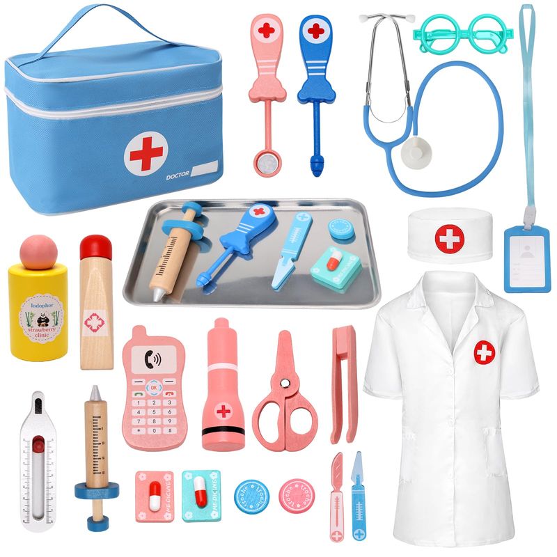 Teneytoyz Doctors Set for Kids, Wooden Kids Doctors Kit with Doctor ...