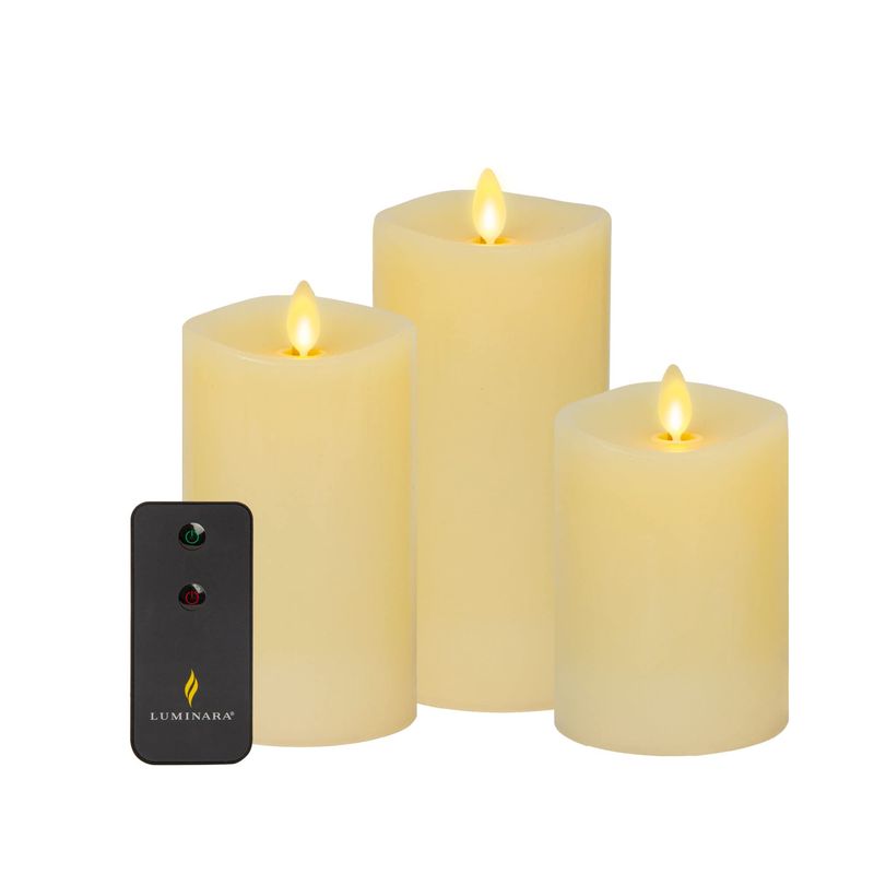 Luminara Realistic Flameless LED Candle Ivory Set of 3, Battery ...