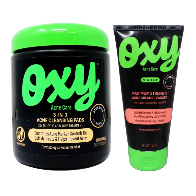 Oxy Acne Care Kit: 3-in-1 Cleansing Pads with 2% Salicylic Acid, 90 ...