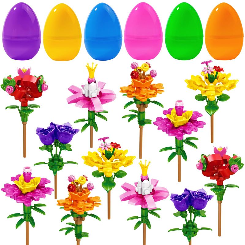 DIYDEC 12PCS Easter Flower Building Blocks with Easter Eggs Toys ...