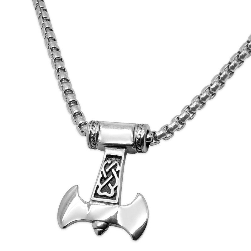 Thor Hammer Mjolnir hammer ax pendant king chain silver black Thor ...