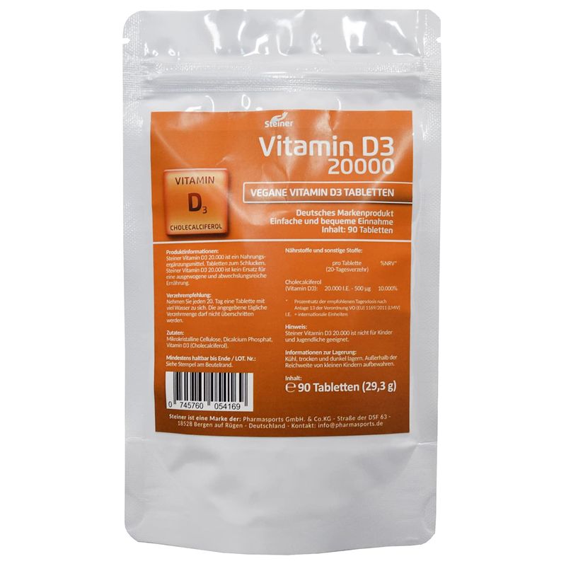 Vitamin D3-20000 IU - 90 Tablets - High Dose - 20 Daily Dose - 1000 IU ...