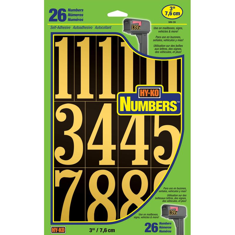 Hy-Ko Products MM-5N Self Adhesive Vinyl Numbers 3" High, Black & Gold ...