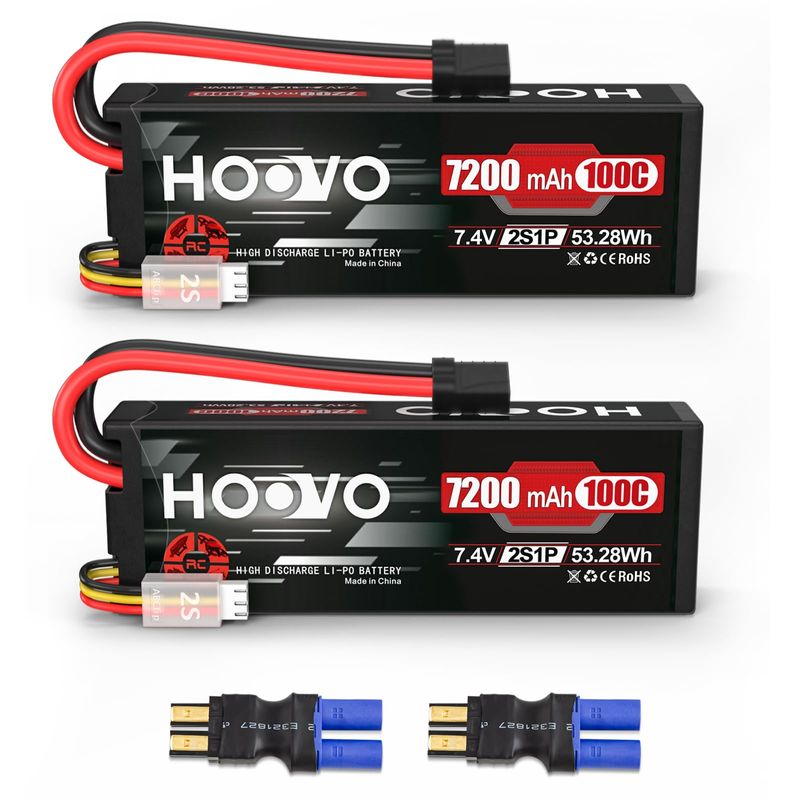 HOOVO 2S Lipo Battery 7.4V 7200mAh 100C RC Lipo Battery Pack Hard Case with TR Plug Compatible ...