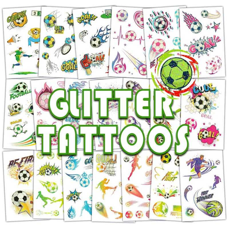 Konsait 20 Sheets Glitter Tattoos Soccer Tattoos Temporary for Kids ...