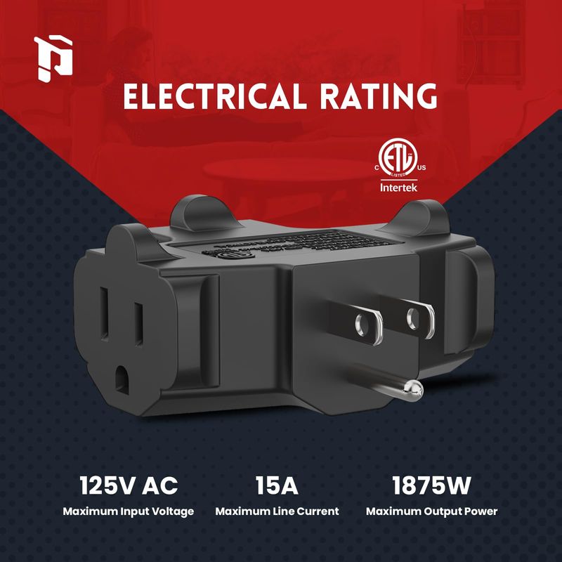 PLUGTUL 3 Way Plug Adapter, 3 plug wall adapter, 3 Prong, Grounded, 15A ...