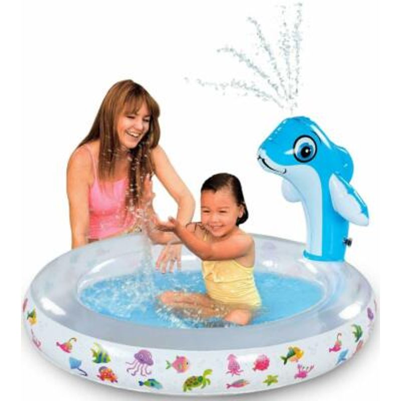 Inflatable Dolphin Spraying Pool - Outdoor Splash Play Pool For Kids ...