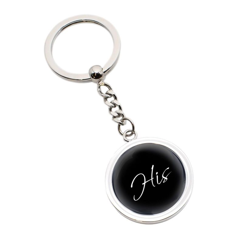 His Design Metal Round Keyring Personalised with a Short Message, in a ...