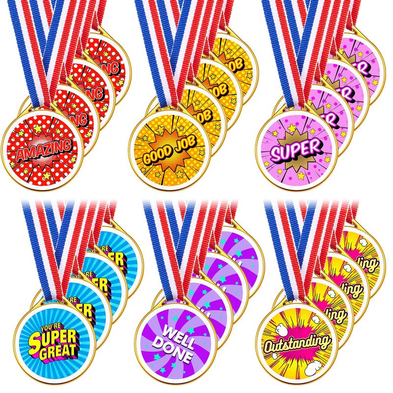 Sinmoe 24 Packs Gold Plastic Medals for Children Kids with Assorted ...