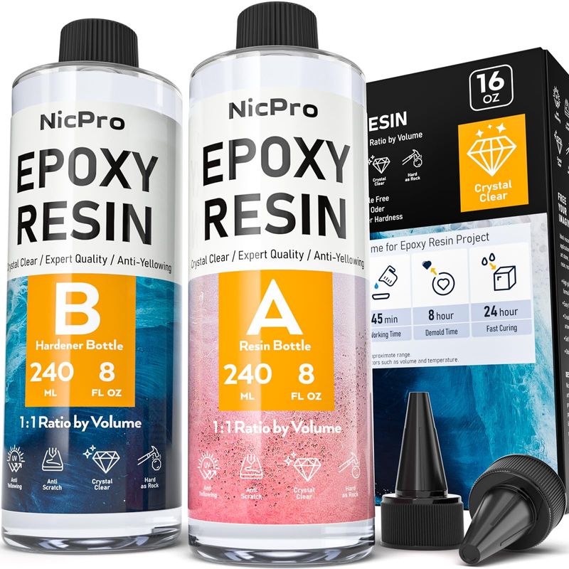 Nicpro 16 Ounce Crystal Clear Epoxy Resin Kit, Food Safe DIY Starter ...